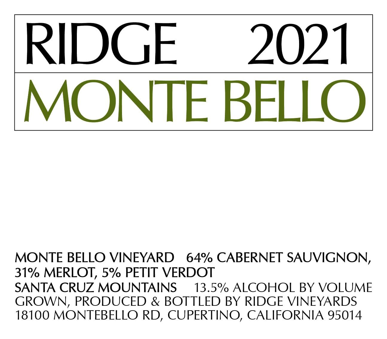 Ridge Monte Bello Red 2021 - 750ml – Redneck Wine Company